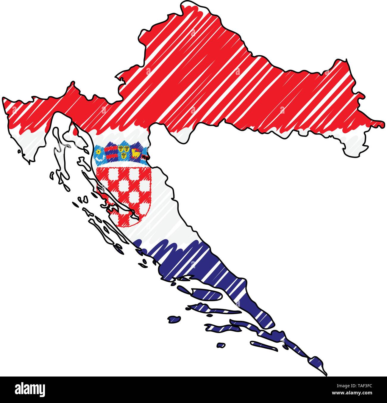 Croatia map hand drawn sketch. Vector concept illustration flag ...