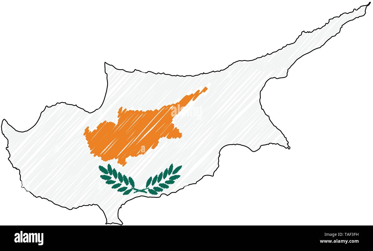 Cyprus map hand drawn sketch. Vector concept illustration flag ...
