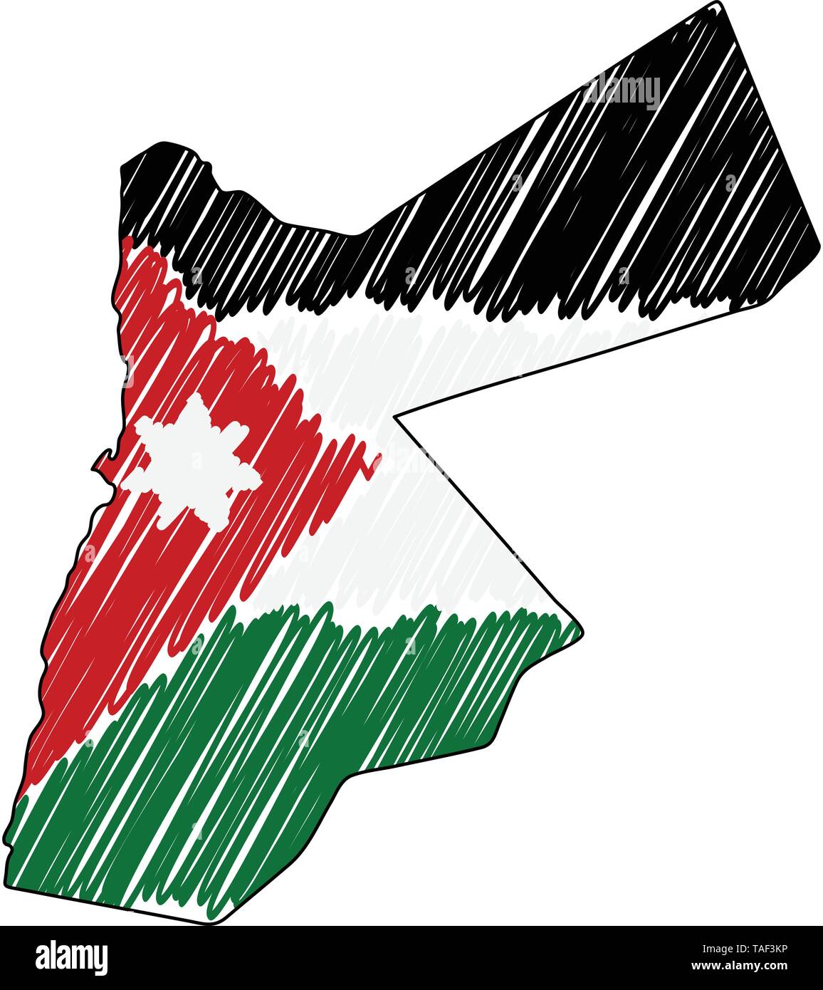Jordan map hand drawn sketch. Vector concept illustration flag ...