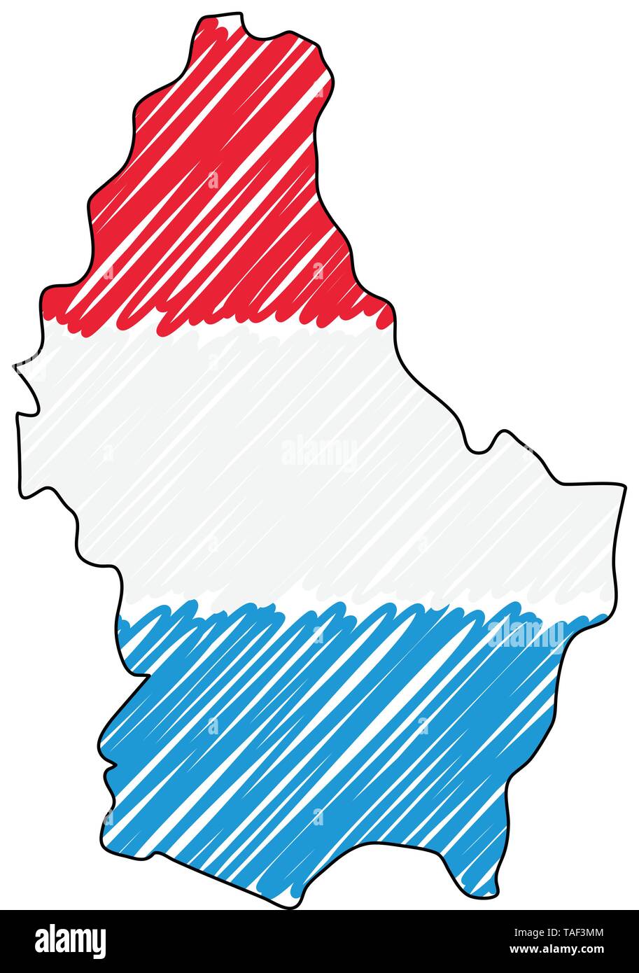 Luxembourg map hand drawn sketch. Vector concept illustration flag, childrens drawing, scribble ...