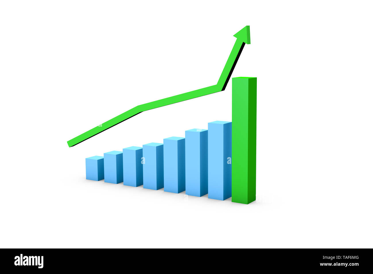 3d rendering, front view of business statistic increasing graph chart ...