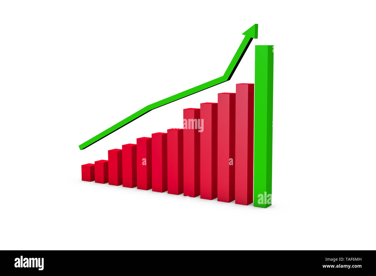 3d rendering, front view of business statistic increasing graph chart ...