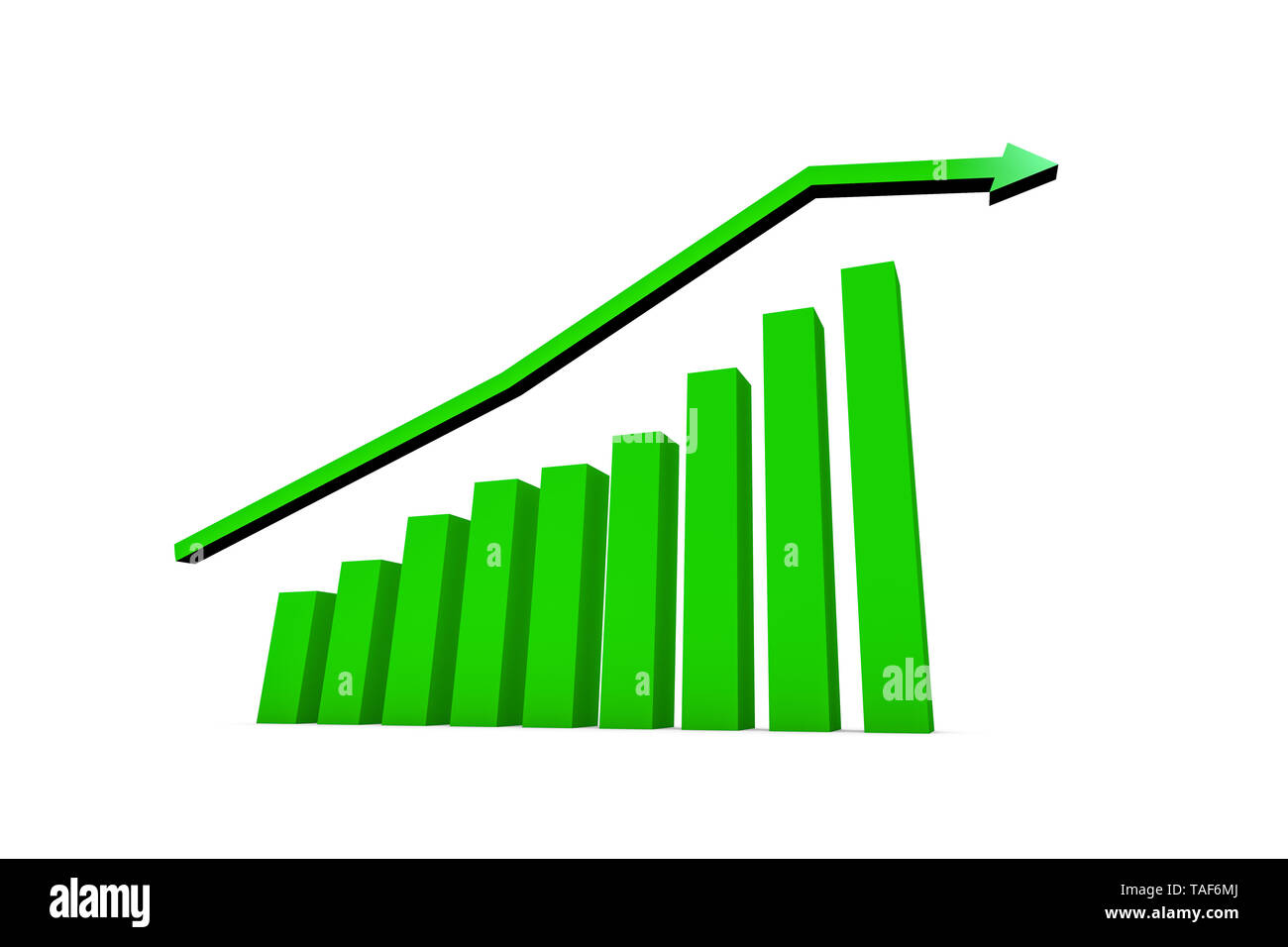 3d rendering, front view of business statistic increasing graph chart ...