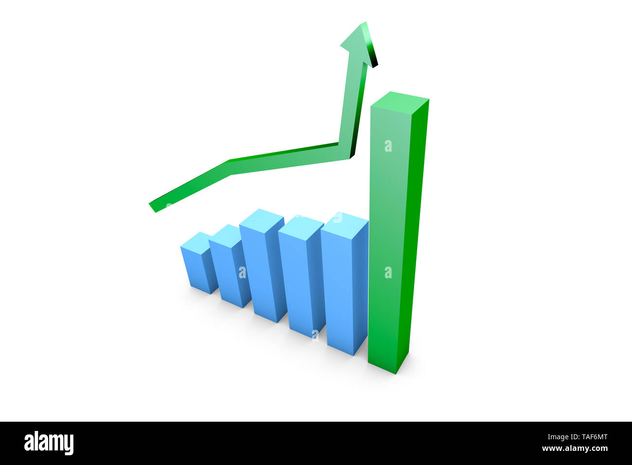 3d rendering, front view of business statistic increasing graph chart ...