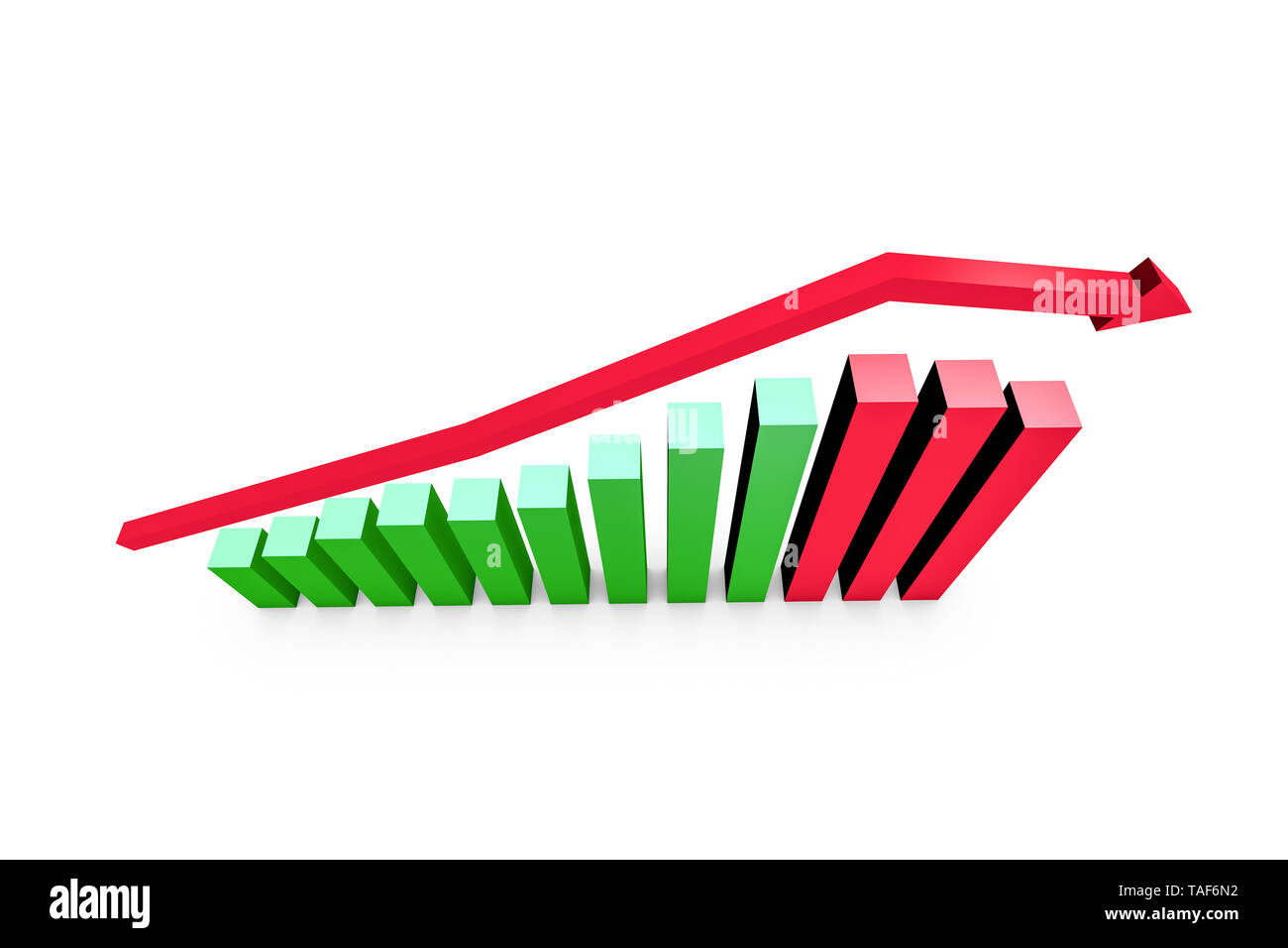 3d rendering, front view of business statistic increasing graph chart ...