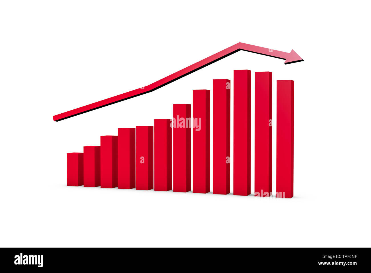 3d rendering, front view of business statistic fail of graph chart ...