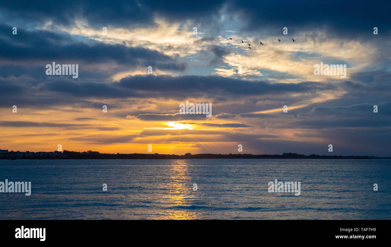 Sunset Santec beach, Morlaix Bay, Brittany, France Stock Photo - Alamy