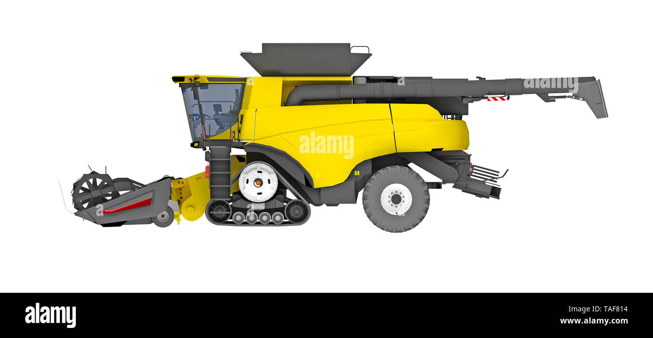 combine harvester side view isolated on white. 3d rendering Stock Photo ...