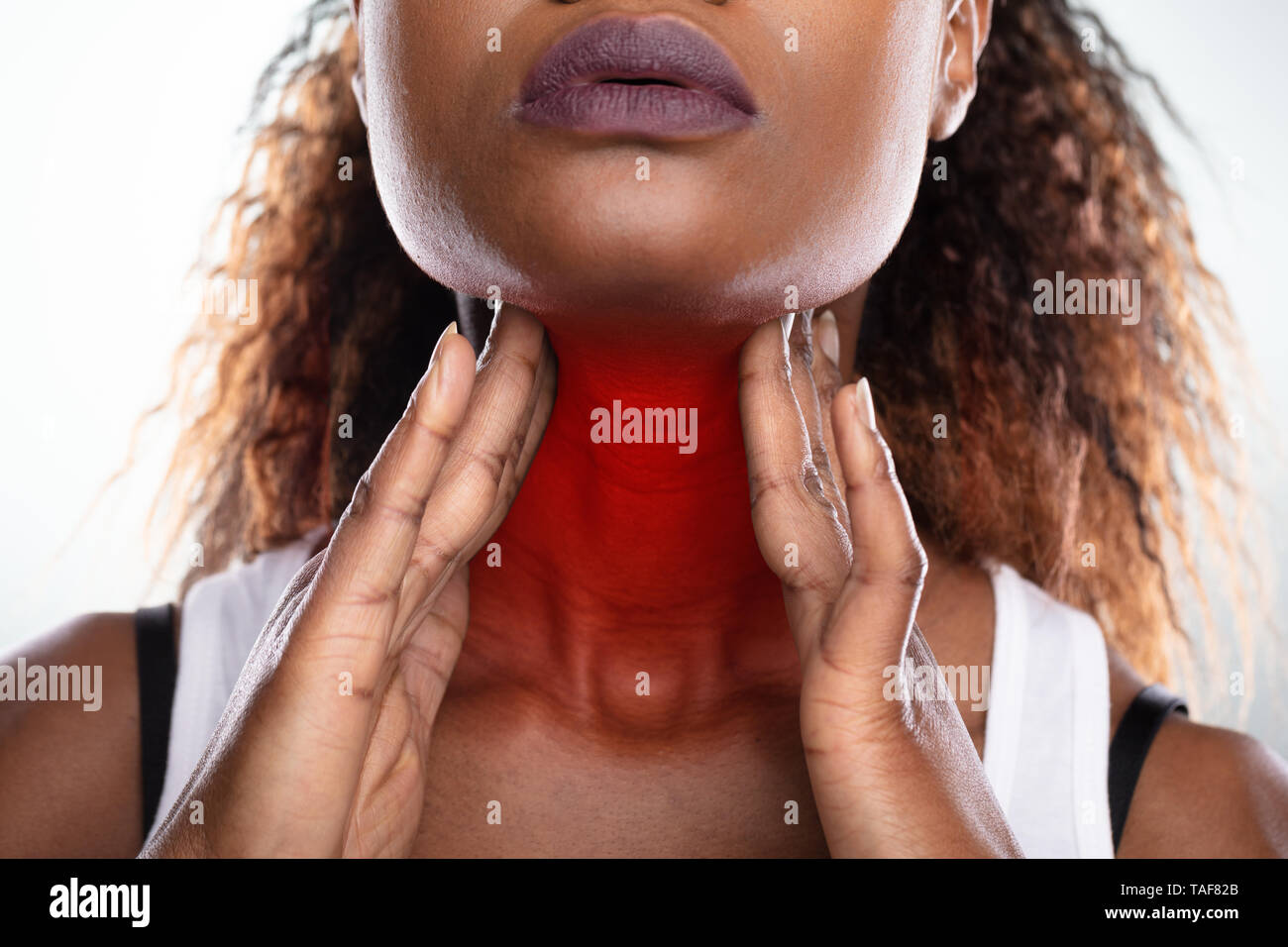 Woman throat hand hi-res stock photography and images - Alamy