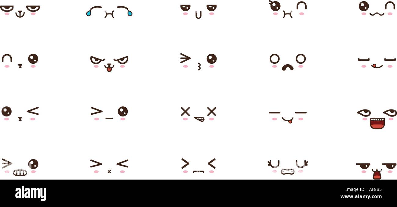 Kawaii faces expressions cute smile emoticons. Japanese emoji Stock ...