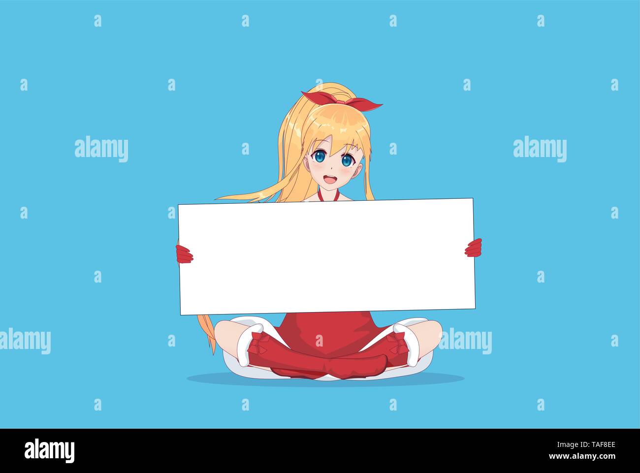 Japanese Asian woman holding white big sign board. Isolated portrait ...