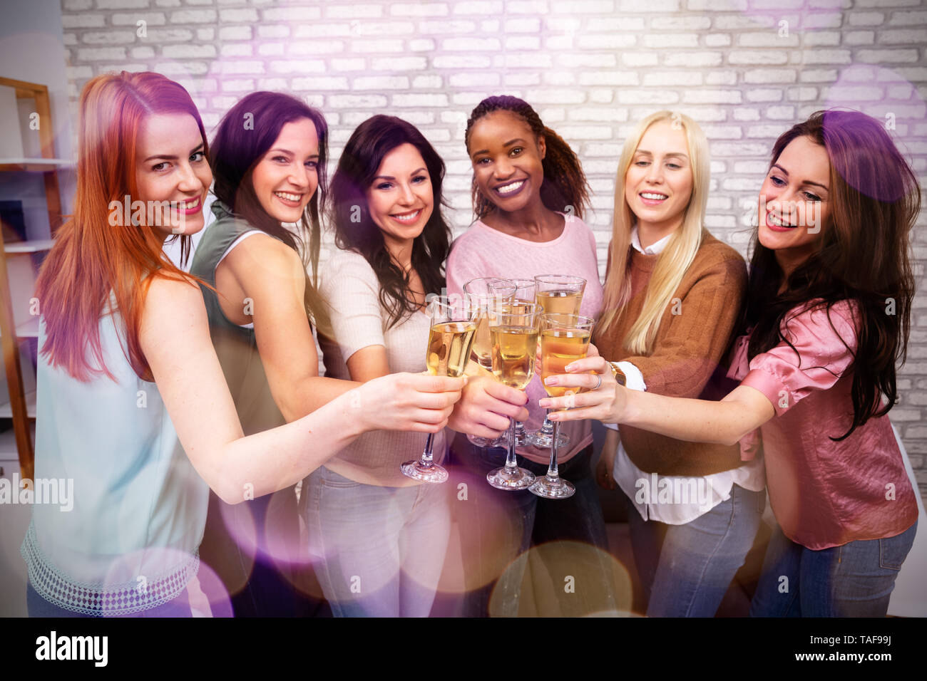 Smiling Portrait Of Women Celebrating Bachelorette Party Of The Bride ...