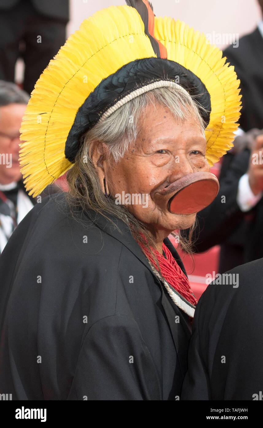 Cannes, France. 24th May, 2019. Chief Raoni Metuktire attends the ...