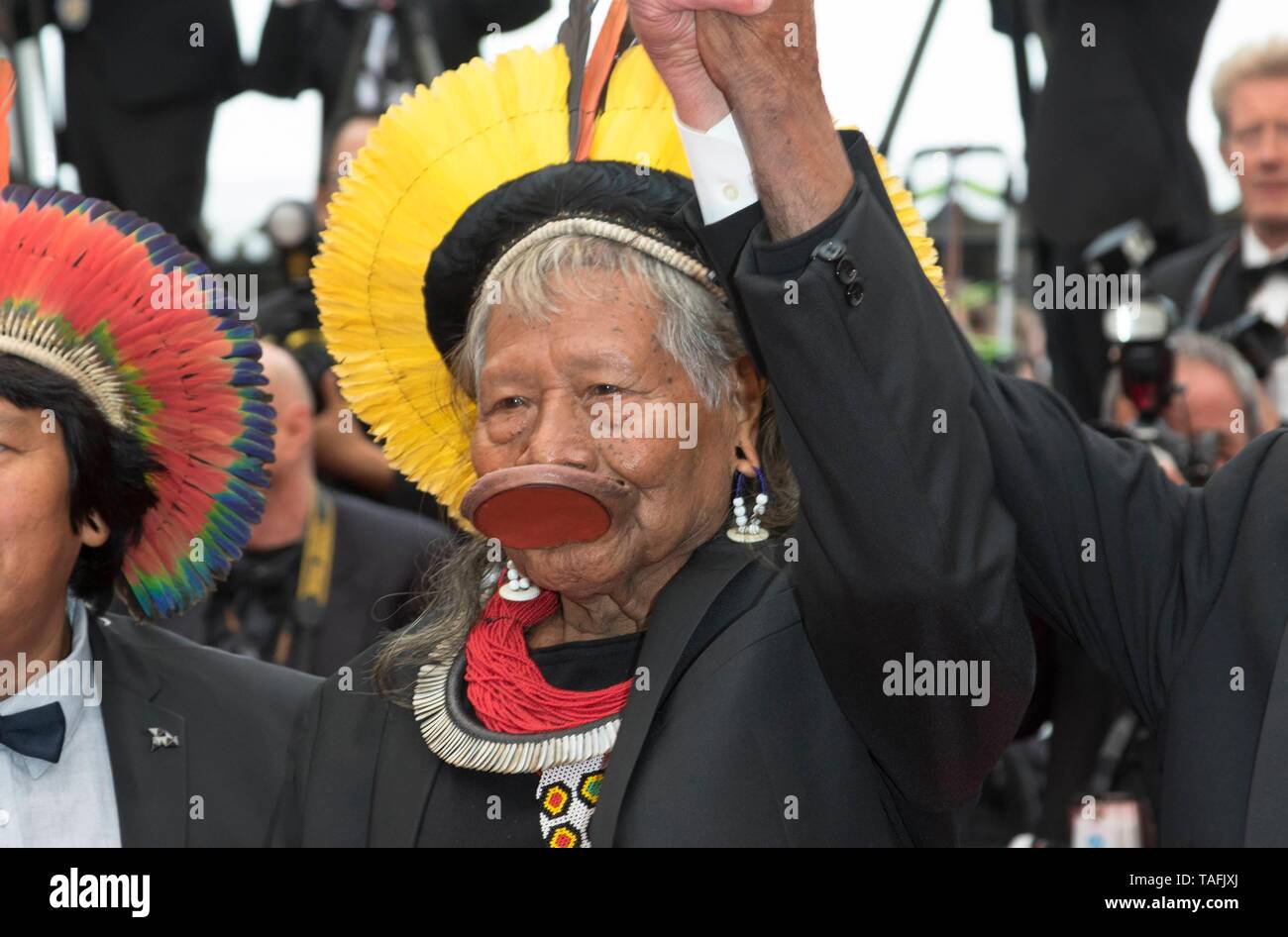 Cannes, France. 24th May, 2019. Chief Raoni Metuktire attends the ...