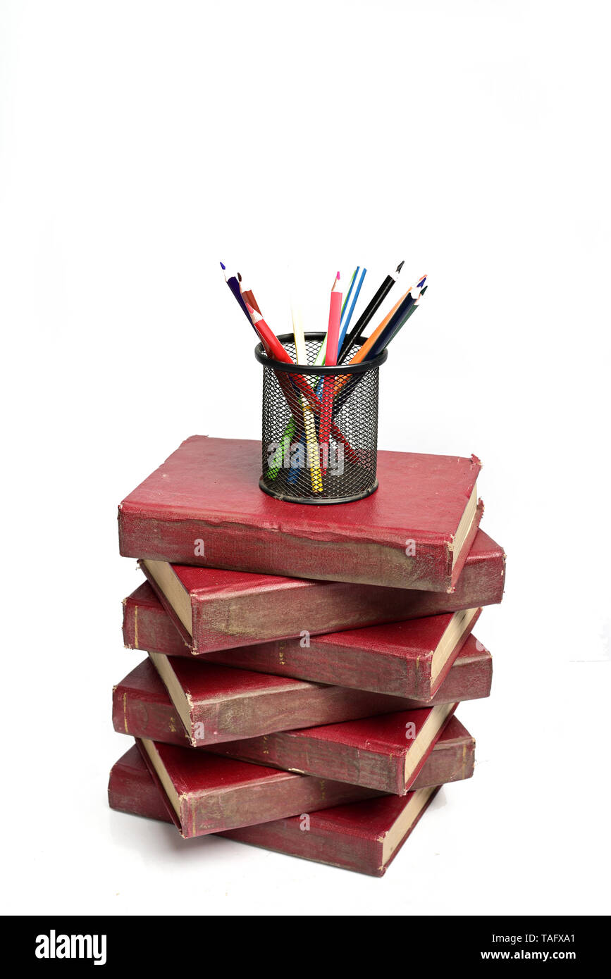 Stack of antique old books are isolated on white background Stock Photo ...
