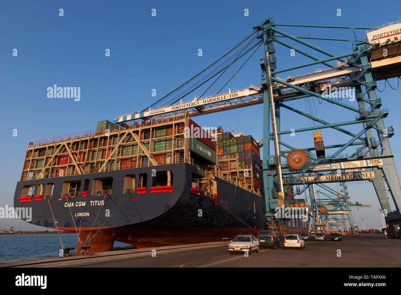 Container ship at dock, Fos-sur-Mer, France Stock Photo - Alamy