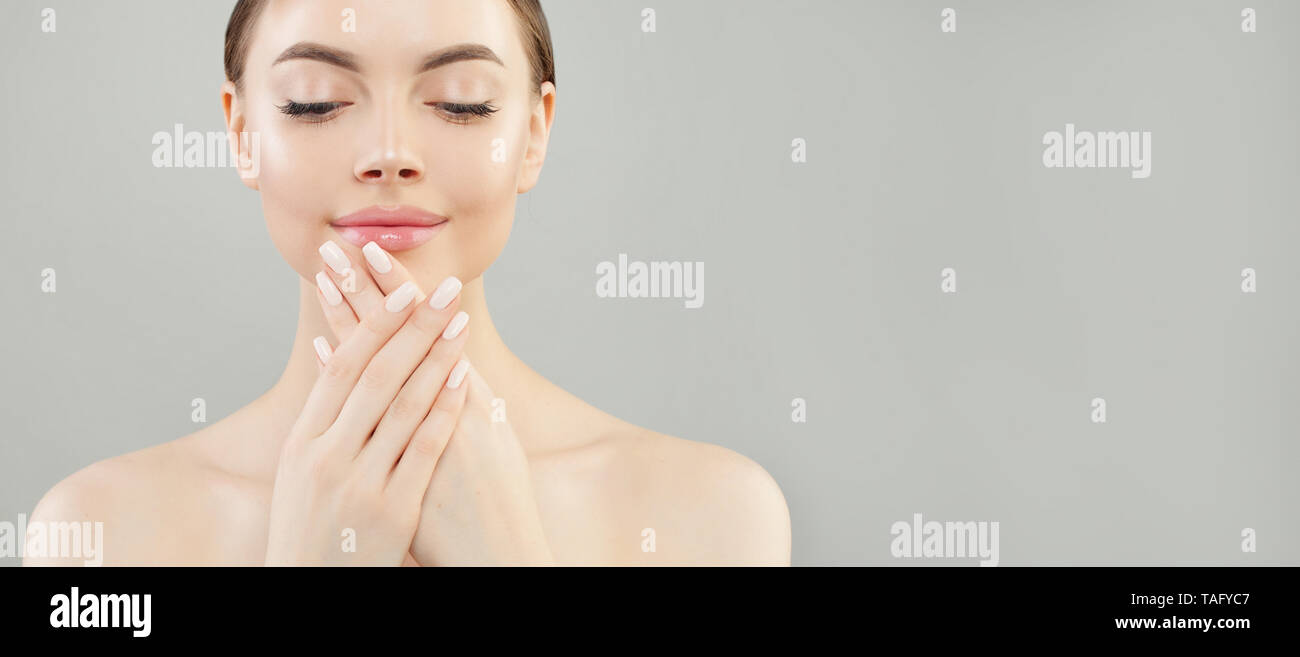 Woman manicure hands face hi-res stock photography and images - Alamy