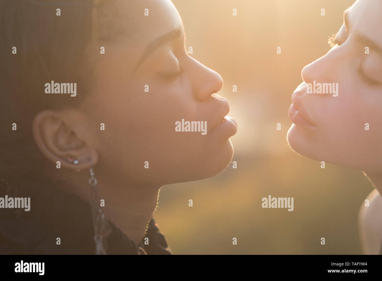 Diversity, youth, freshness, rejuvenation. Young women pout lips for ...