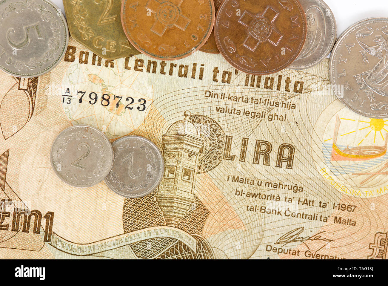 Various coins from Malta against a banknote Stock Photo - Alamy