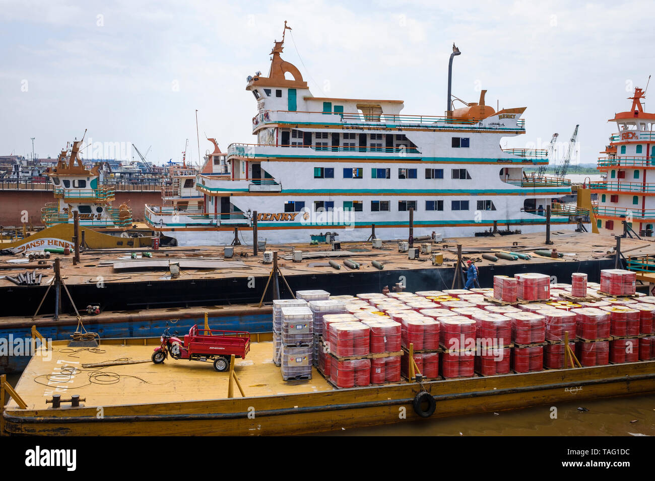 Ferries docked at Puerto Henry on Amazon River in Iquitos, Loreto ...