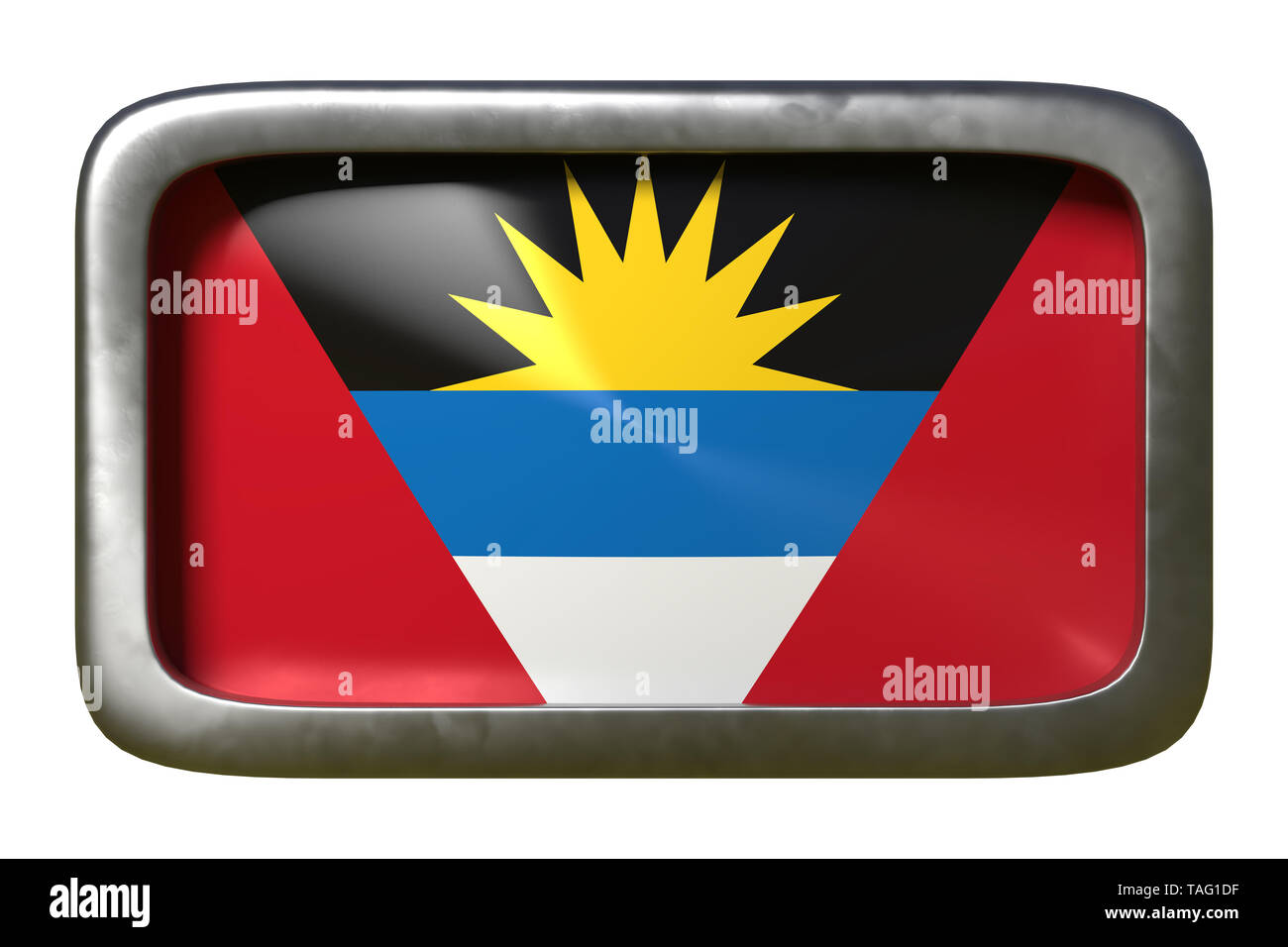 3d rendering of an Antigua and Barbuda flag on a rusty sign isolated on ...