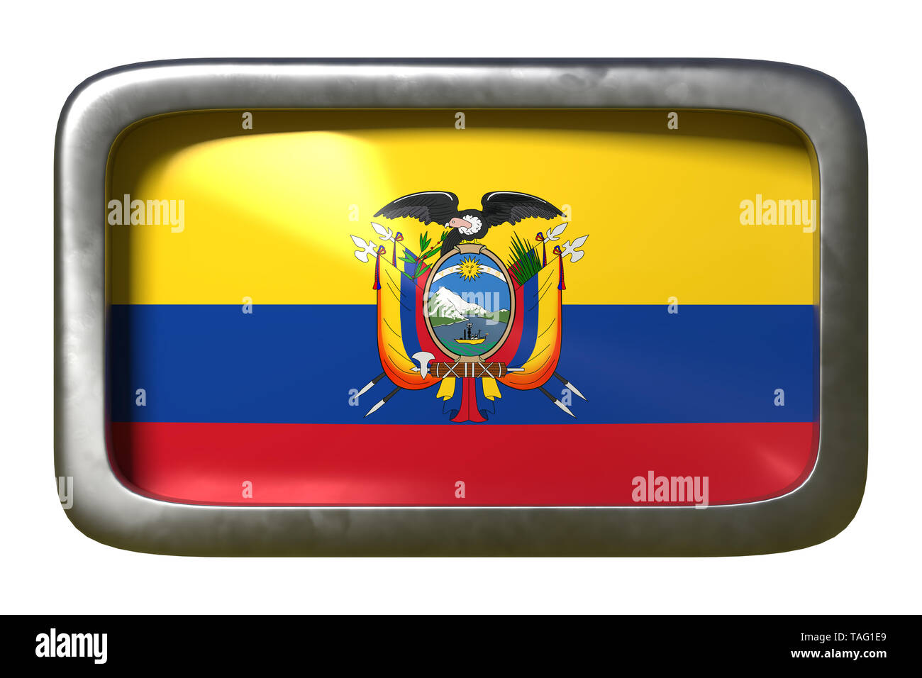 3d rendering of a Republic of Ecuador flag on a rusty sign isolated on ...
