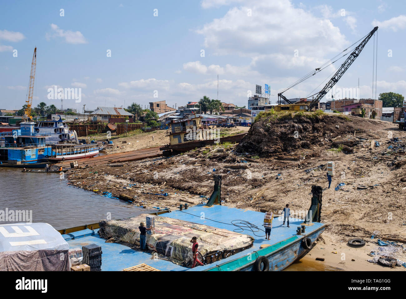 Unloading duties at Puerto Henry in Iquitos, Loreto Department, Peru ...