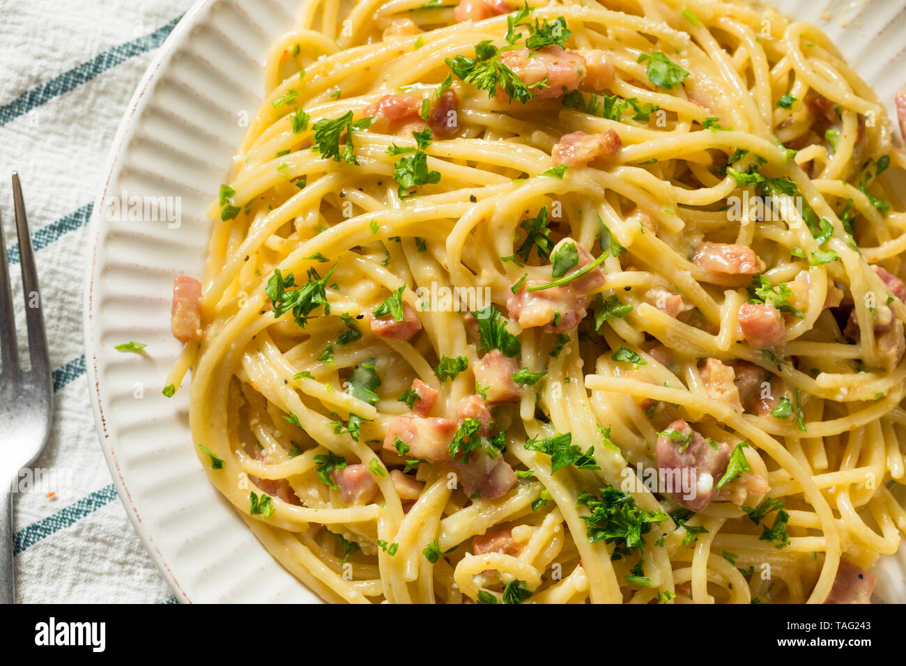 Savory Homemade Carbonara Pasta with Pancetta and Egg Stock Photo - Alamy