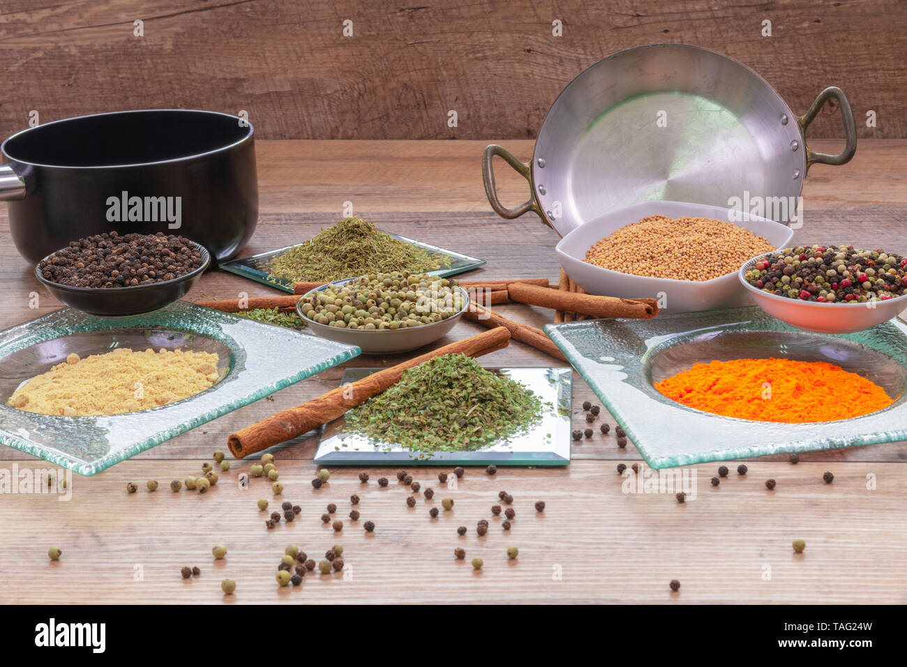 Colorful spices powders traditional on glasses trays Stock Photo - Alamy