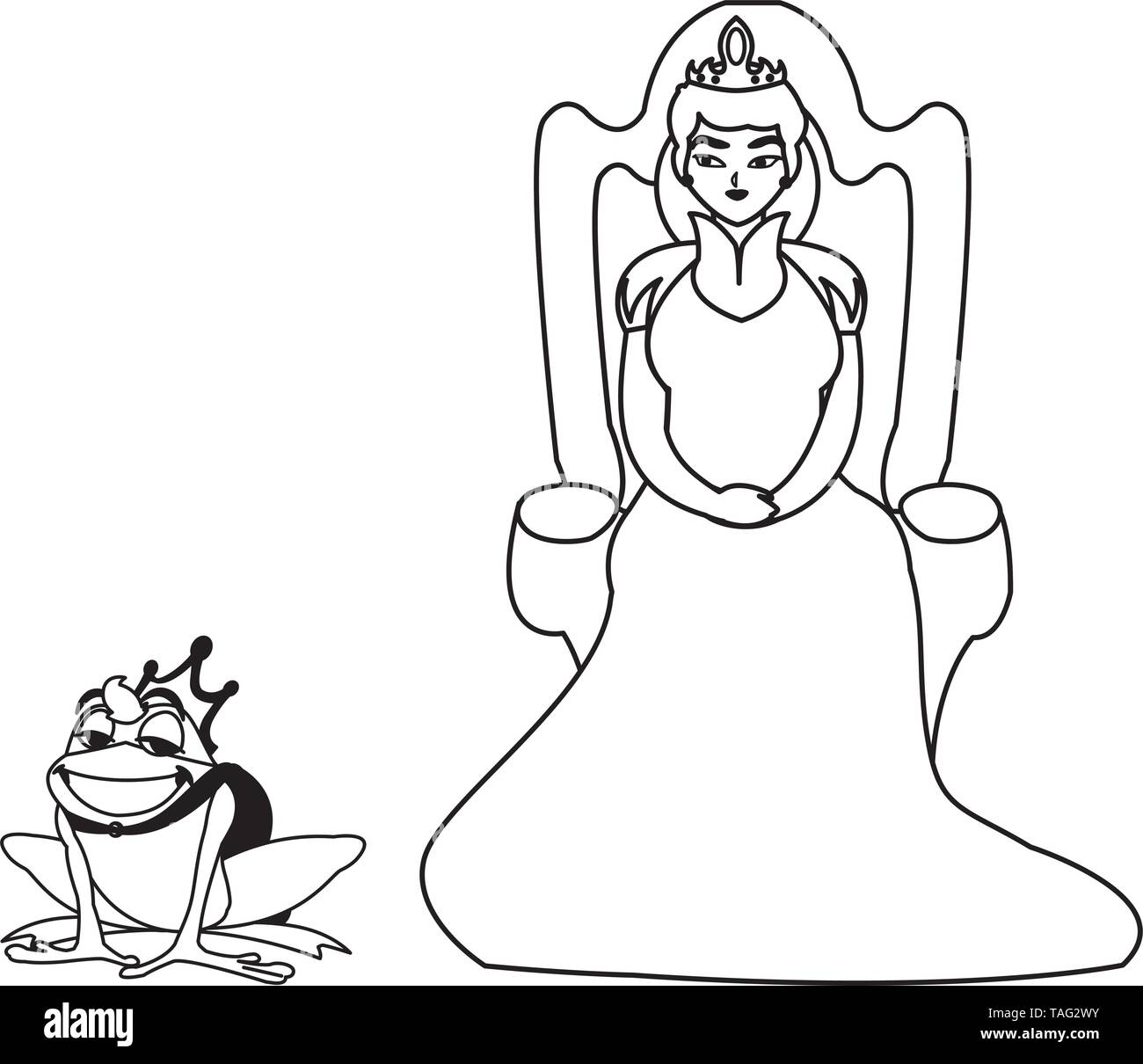 queen on throne with toad prince characters vector illustration design ...