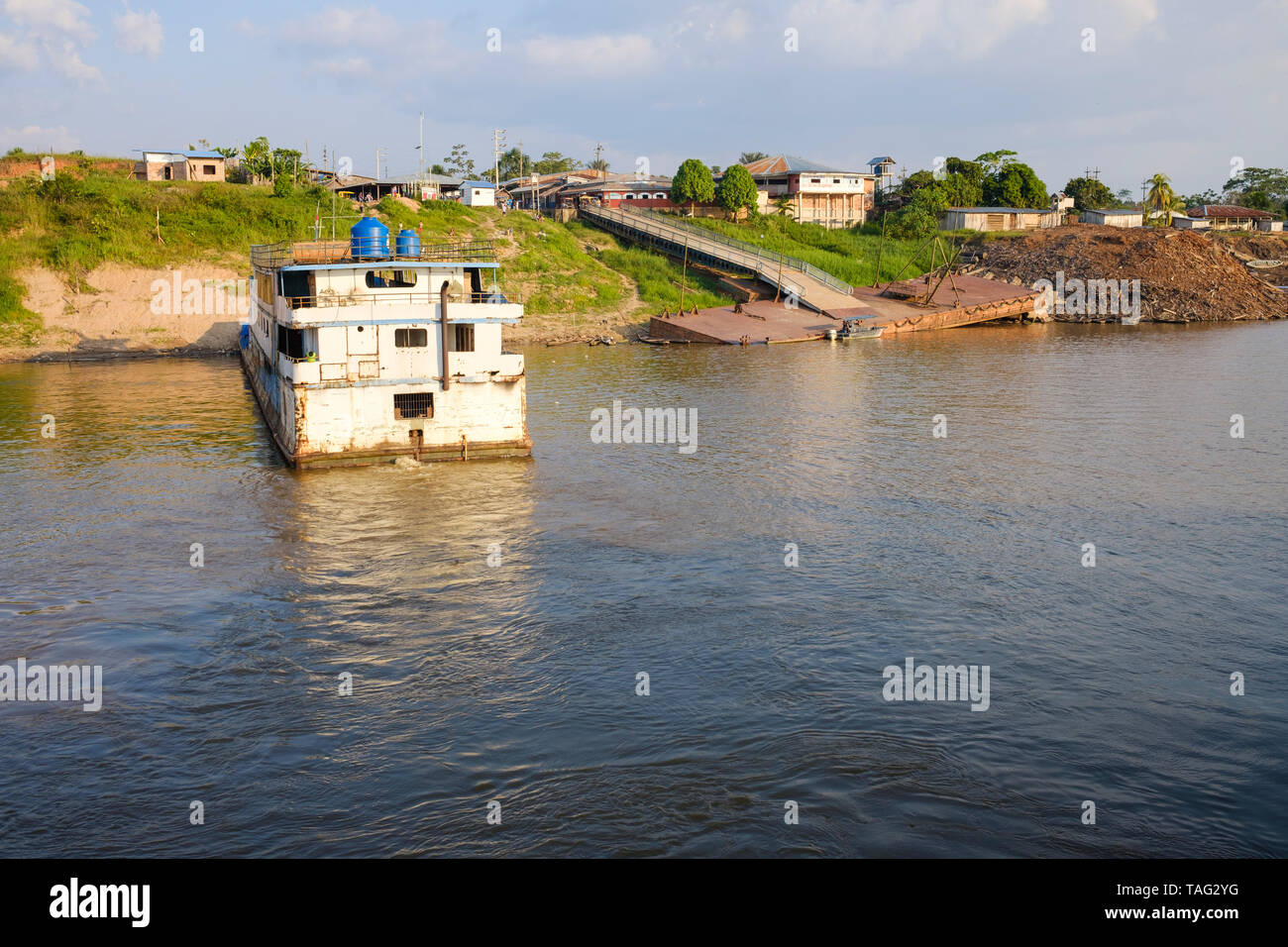 Ferry Men del Norte that covers the route Iquitos-Pucallpa docked on ...