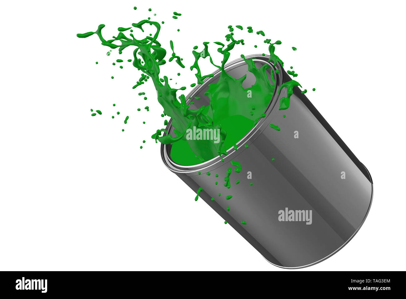 3D Render of a dropped paint can spilling Green paint Stock Photo - Alamy