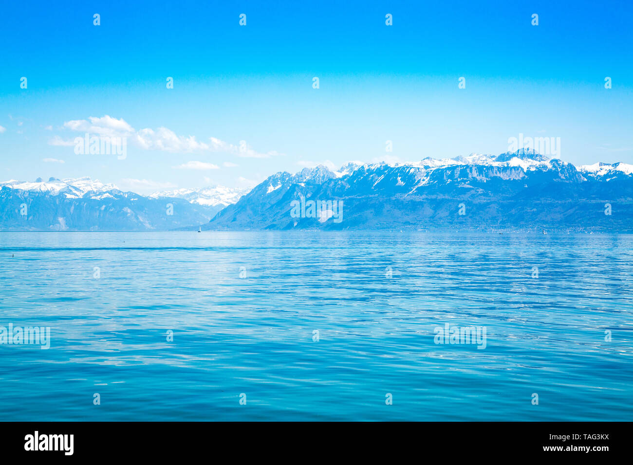 Amazing mountains of the Alps at Lake Geneva in Switzerland Stock Photo ...