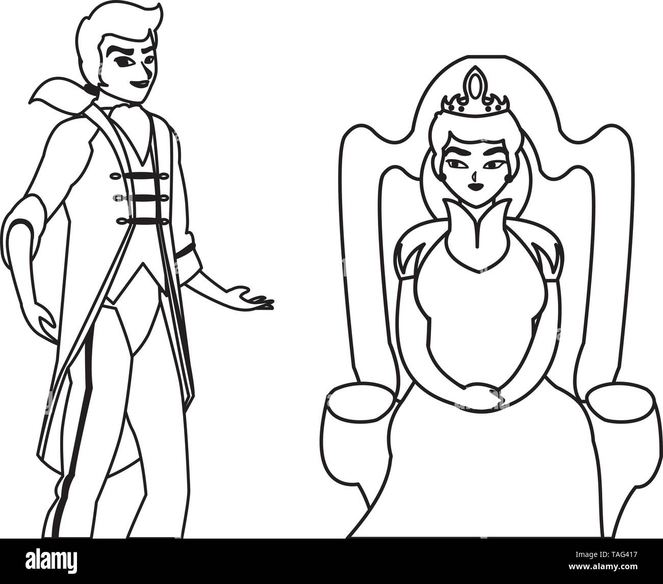 prince charming with queen on throne characters vector illustration ...