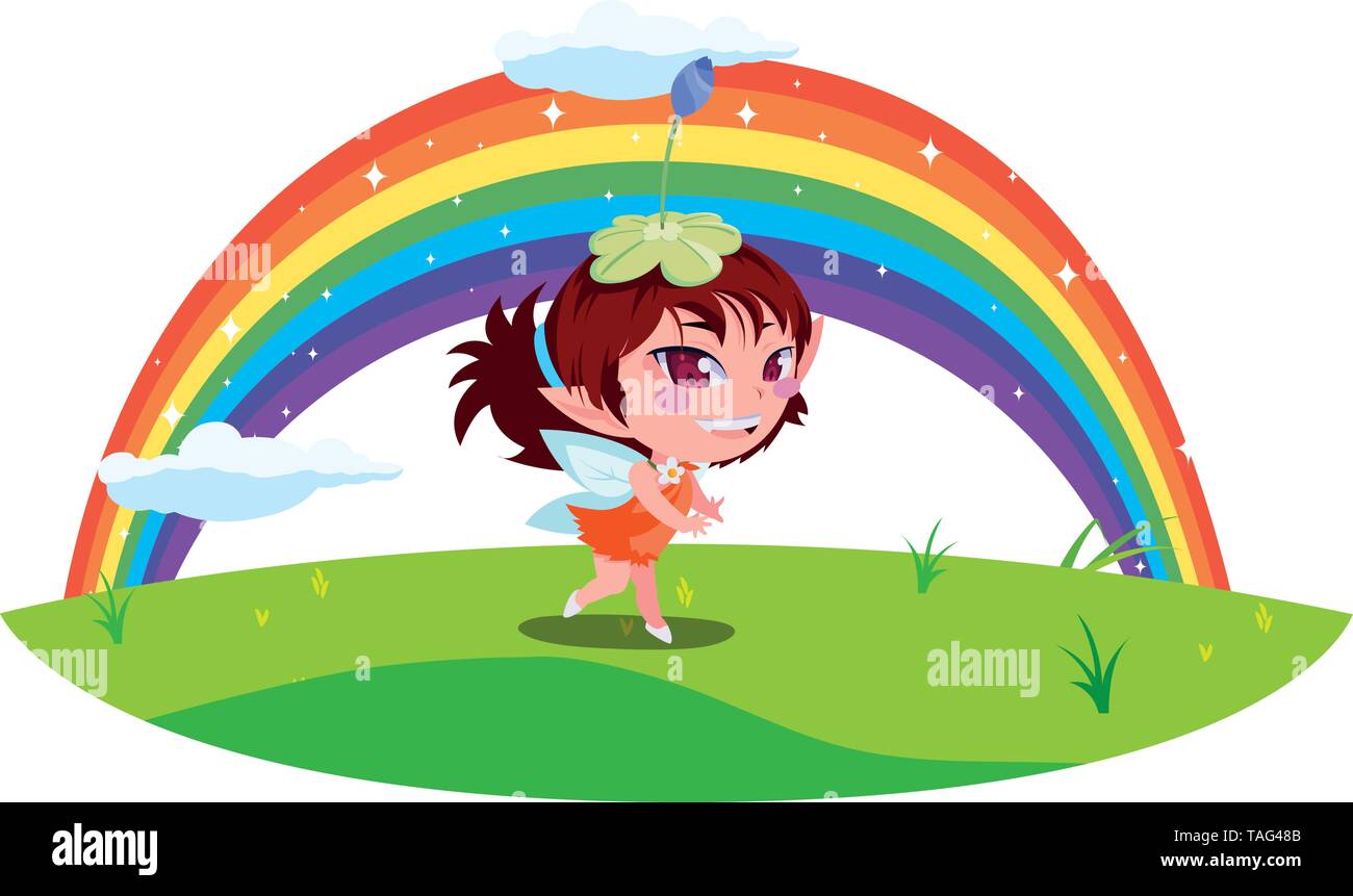 beautiful magic fairy in rainbow character vector illustration design ...