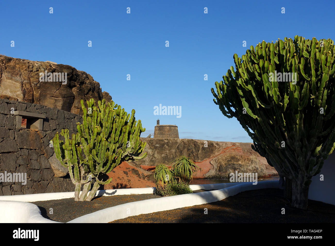 A view of the Castillo de las Coloradas on Lanzarote from the Rubicon ...