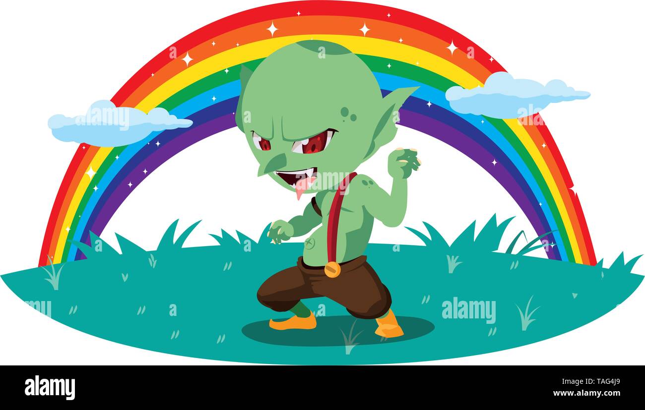 ugly troll with rainbow magic character vector illustration design ...