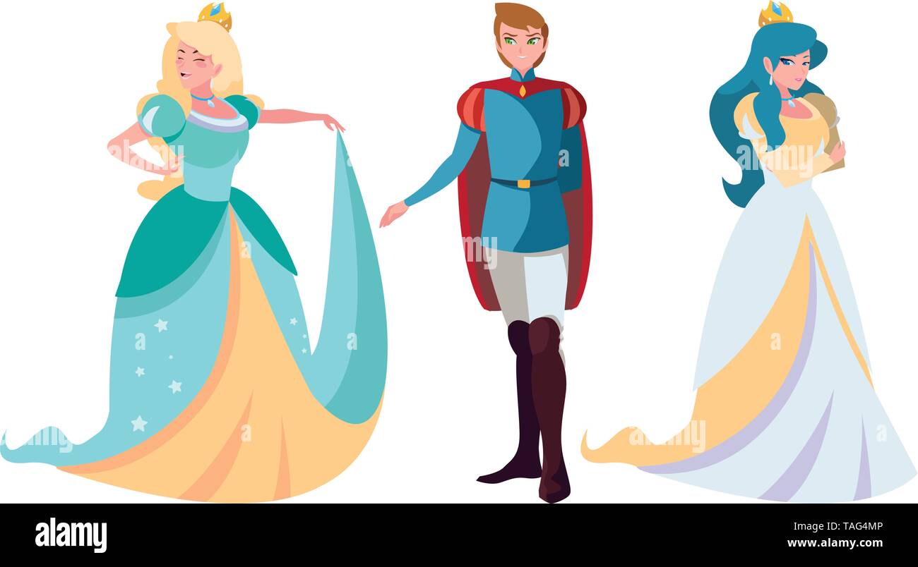 prince charming and two princess of tales characters vector ...