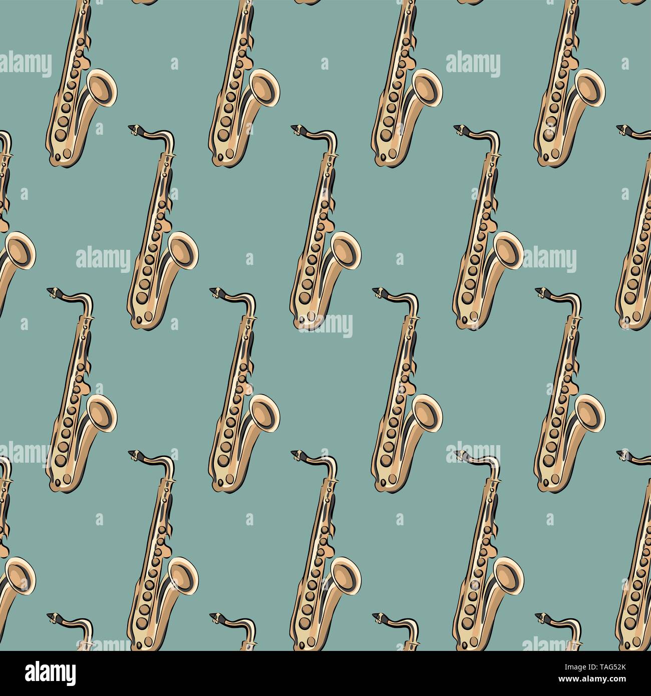 Seamless pattern saxophone instrument, vector Stock Vector Image & Art ...