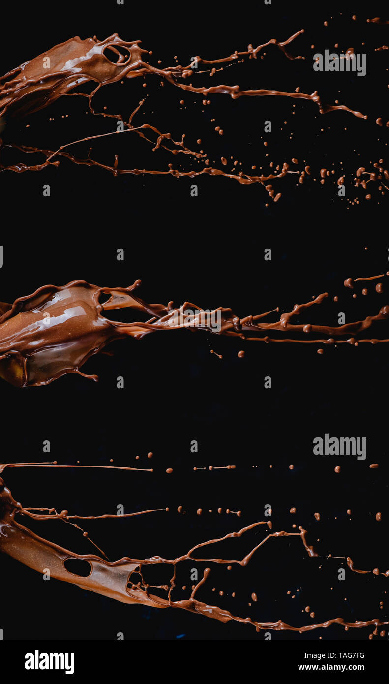 Hot chocolate splash collection, cocoa splash texture on a black ...