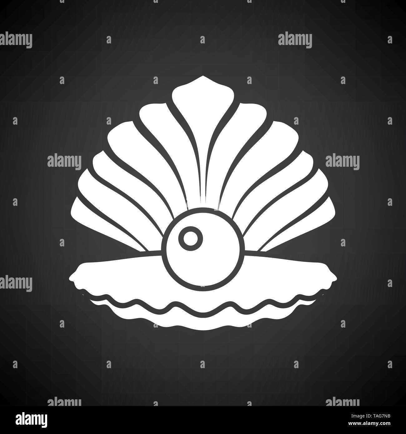 Open Seashell Icon. White on Black Background. Vector Illustration ...
