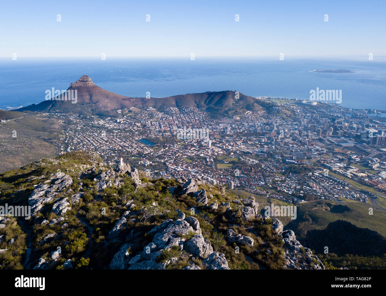 aerial view over Table Mountain and Cape Town, South Africa Stock Photo ...