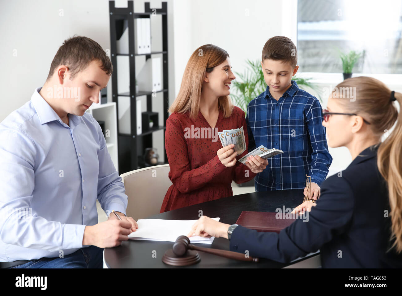 Divorced parents with their son visiting lawyer. Concept of child ...