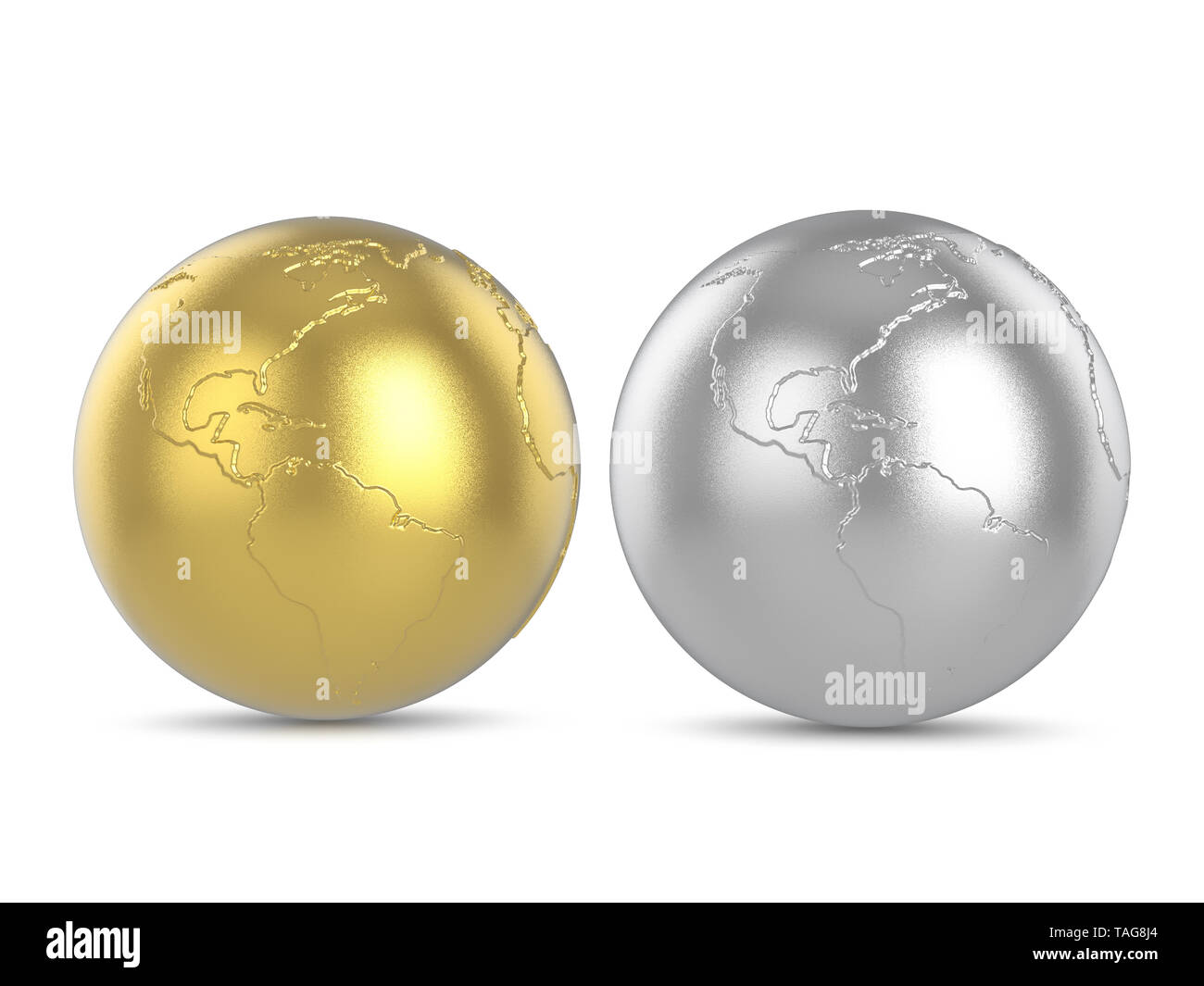 Gold and silver world globe on a white background. 3d illustration ...