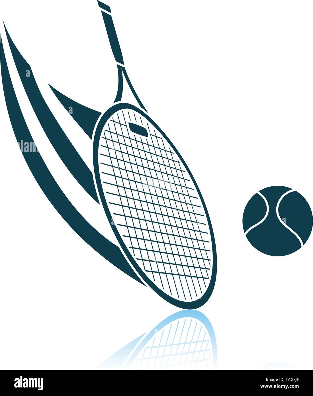 Tennis Racket Hitting A Ball Icon. Shadow Reflection Design. Vector ...