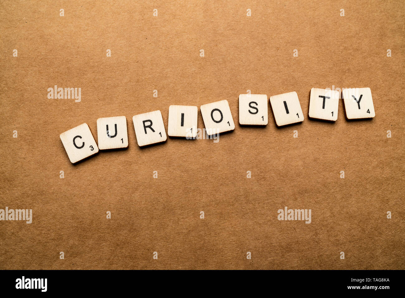 LONDON, UK - May 24 2019: The word CURIOSITY, spelt with wooden letter ...