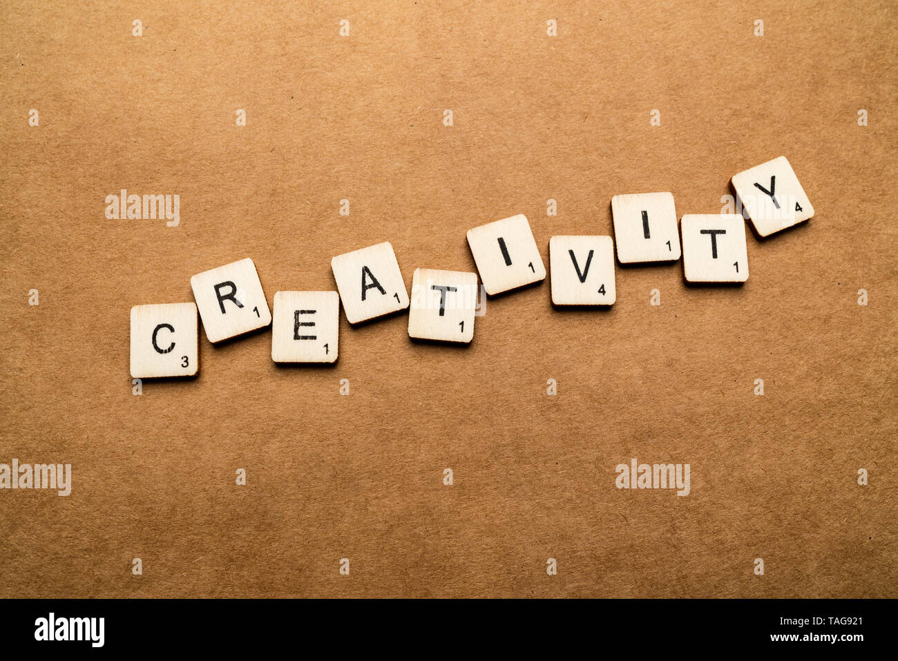 LONDON, UK - May 24 2019: The word CREATIVITY, spelt with wooden letter ...