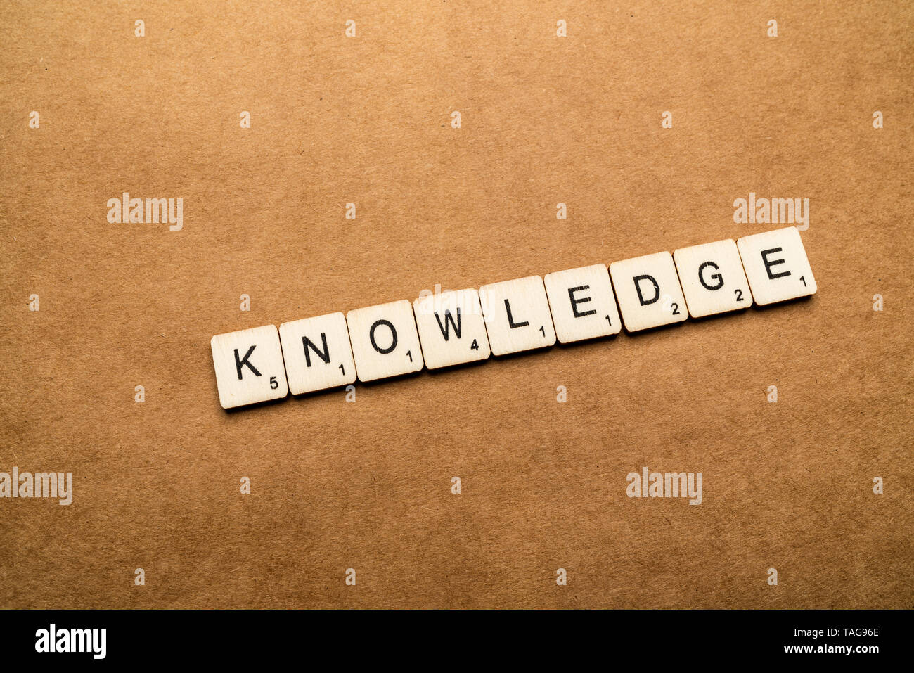 LONDON, UK - May 24 2019: The word KNOWLEDGE, spelt with wooden letter ...
