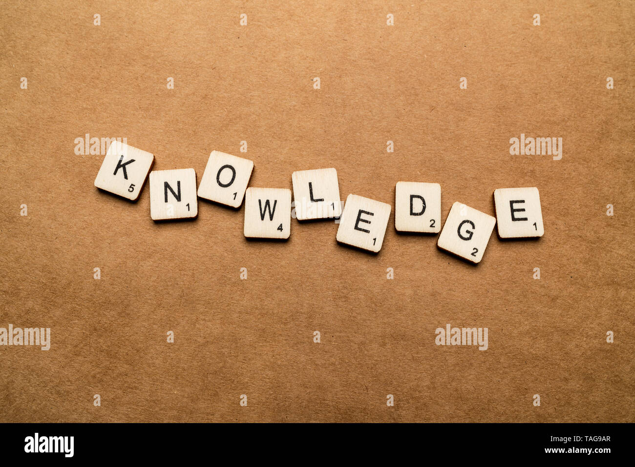 LONDON, UK - May 24 2019: The word KNOWLEDGE, spelt with wooden letter ...