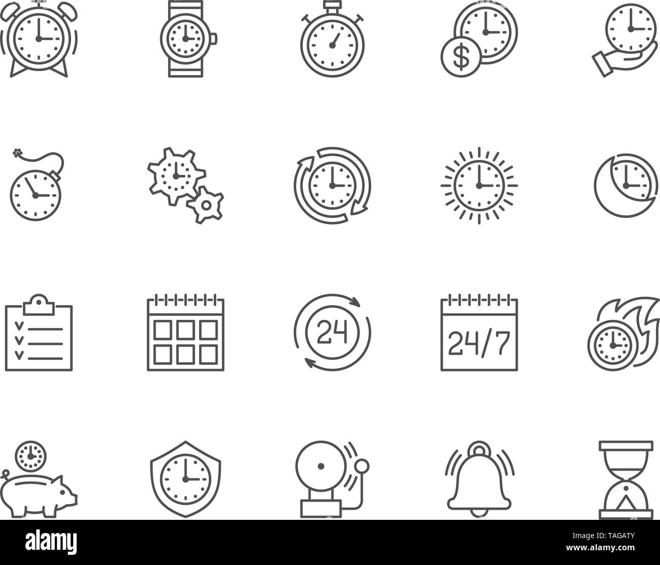 Set of Time Management Line Icons. Calendar, Schedule, Checklist, Timer ...